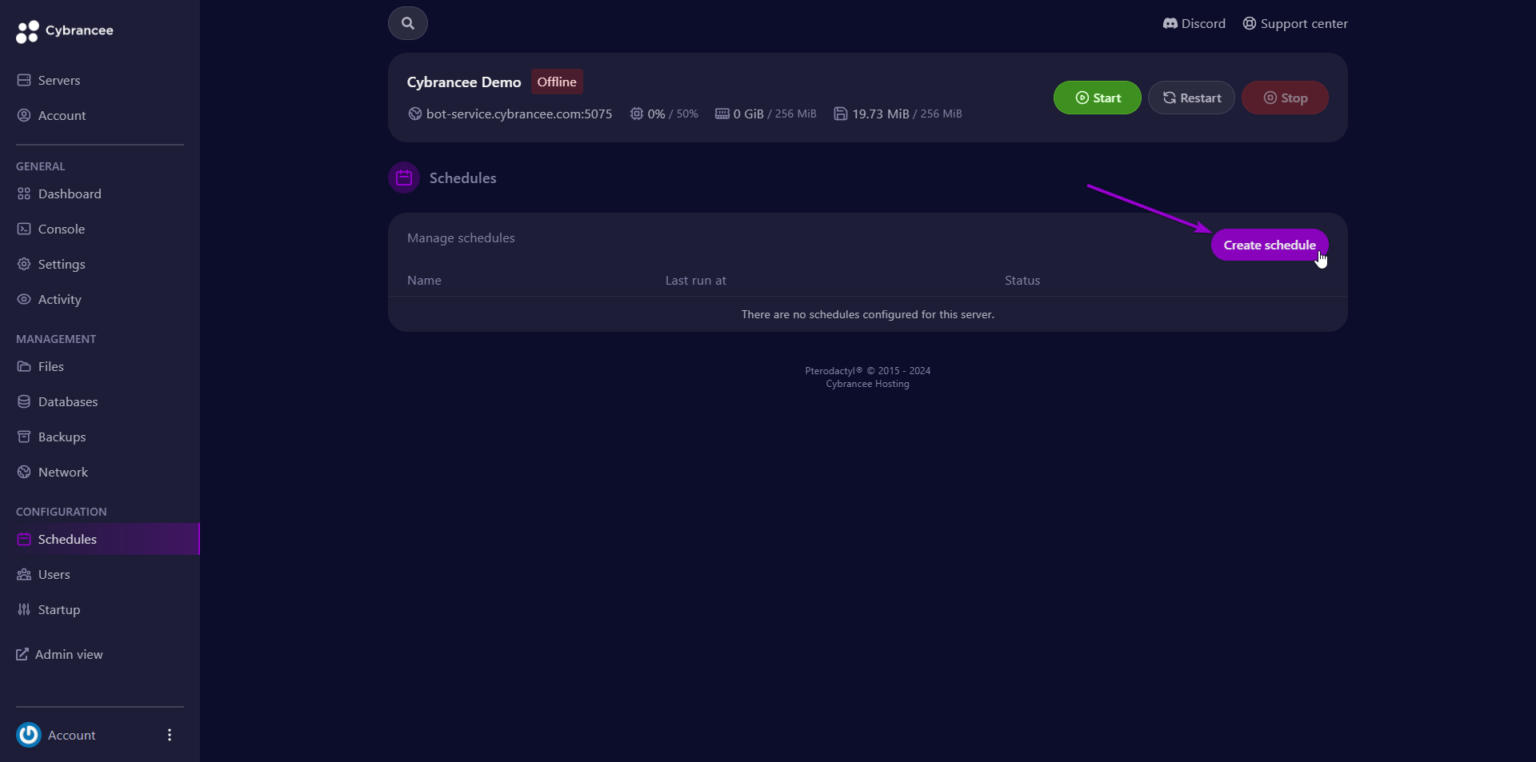 How to configure schedules in Pterodactyl - Cybrancee Knowledgebase