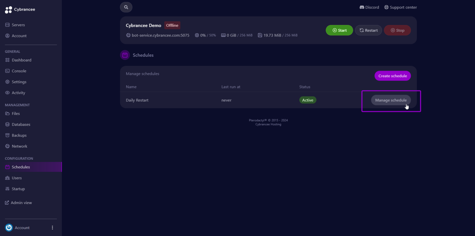How to configure schedules in Pterodactyl - Cybrancee Knowledgebase