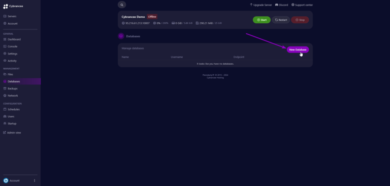 How to Create a Database on Pterodactyl - Cybrancee Knowledgebase