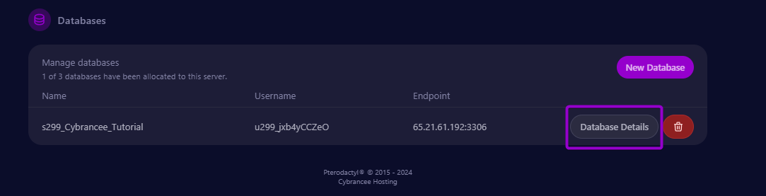 How To Create A Database On Pterodactyl Cybrancee Knowledgebase