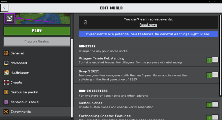 How to Enable Experiments on Minecraft Bedrock